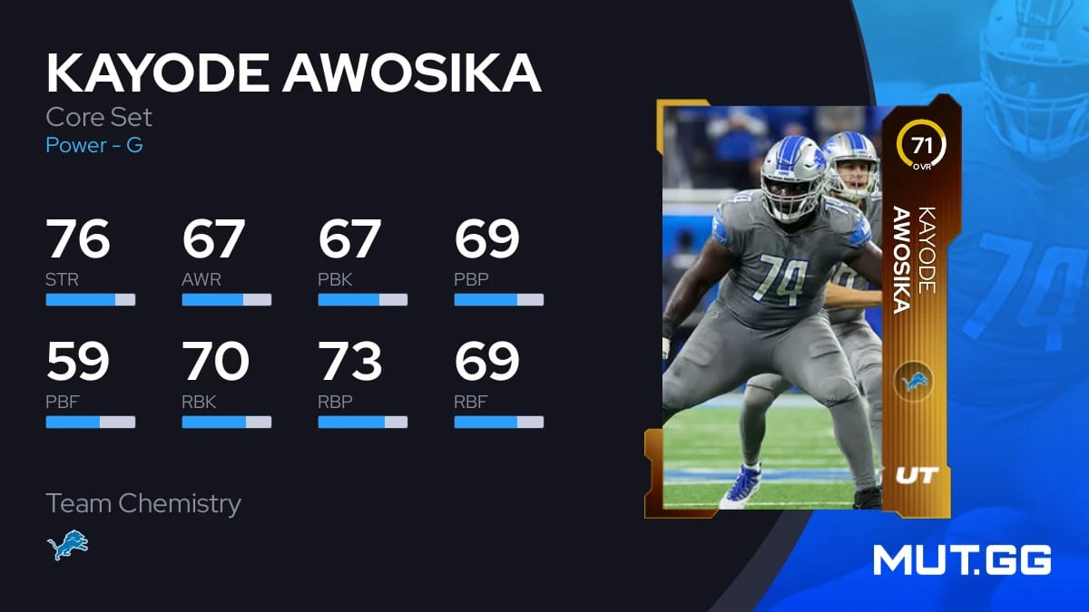 Kayode Awosika Core Set 71 OVR - Madden NFL 24 - MUT.GG