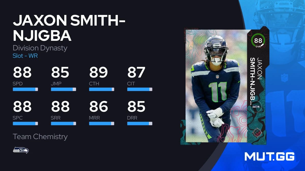 Jaxon Smith-Njigba Division Dynasty 88 OVR - Madden NFL 24 - MUT.GG