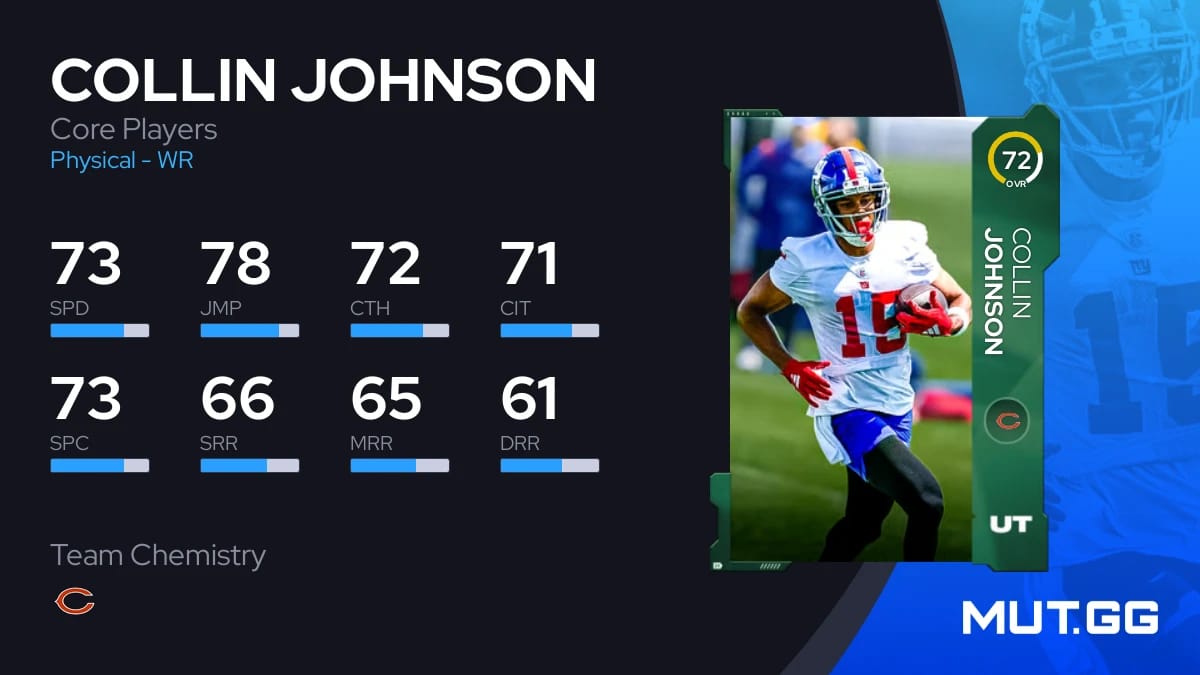 Collin Johnson Core Players 72 OVR - Madden NFL 25 - MUT.GG
