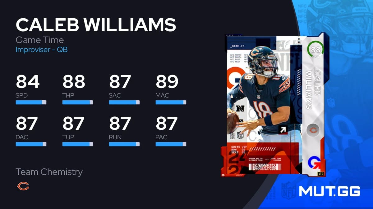 Caleb Williams Game Time 88 OVR - Madden NFL 25 - MUT.GG