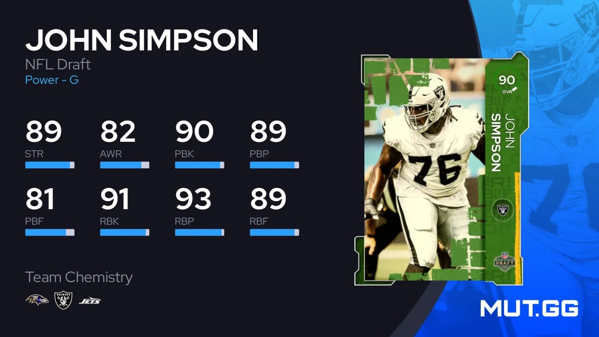 John Simpson NFL Draft 90 OVR - Madden NFL 25 - MUT.GG