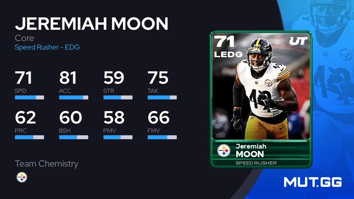 Jeremiah Moon Core 71 OVR - Madden NFL 26 - MUT.GG