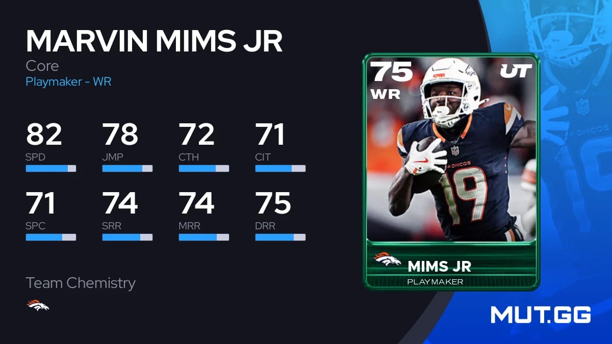 Marvin Mims Jr Core 75 OVR - Madden NFL 26 - MUT.GG