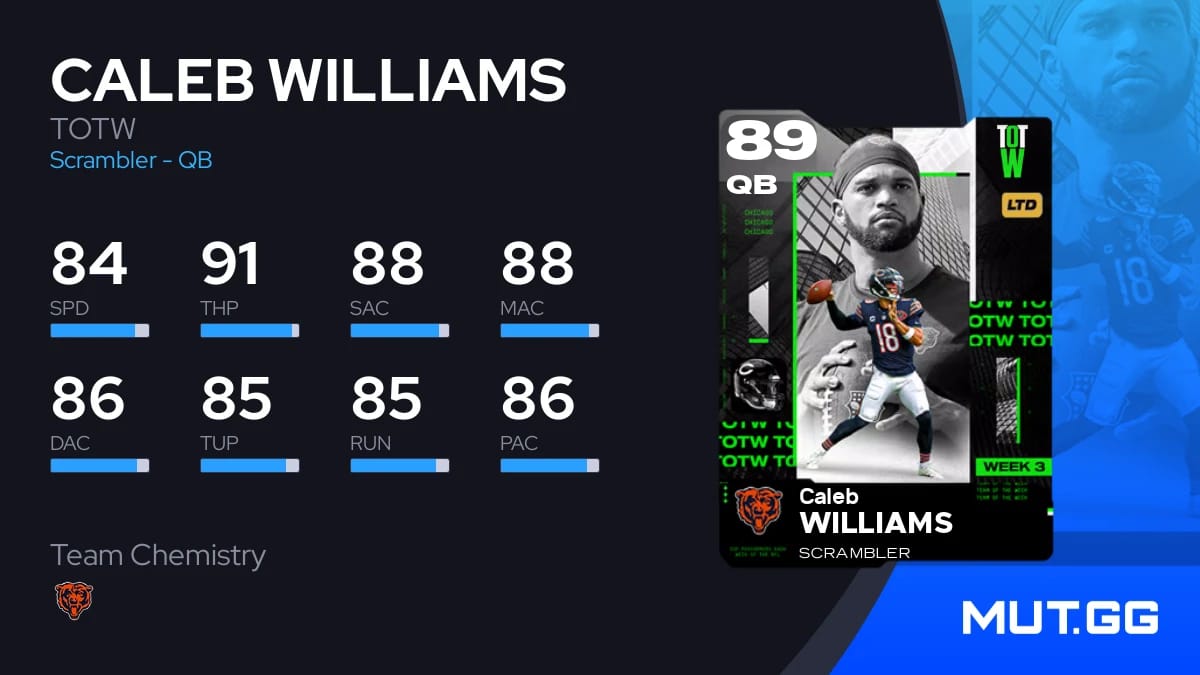 Caleb Williams TOTW 89 OVR - Madden NFL 26 - MUT.GG