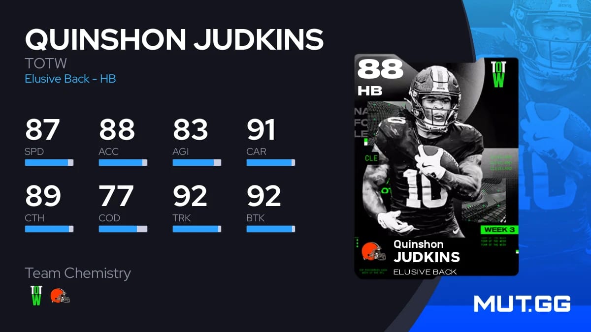 Quinshon Judkins TOTW 88 OVR - Madden NFL 26 - MUT.GG