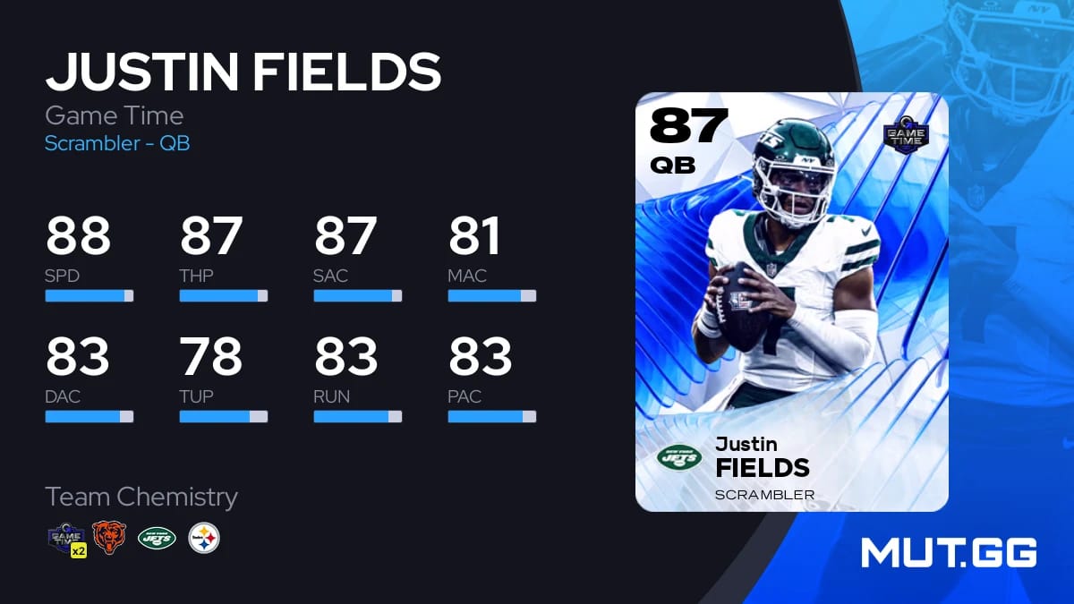 Justin Fields Game Time 87 OVR - Madden NFL 26 - MUT.GG