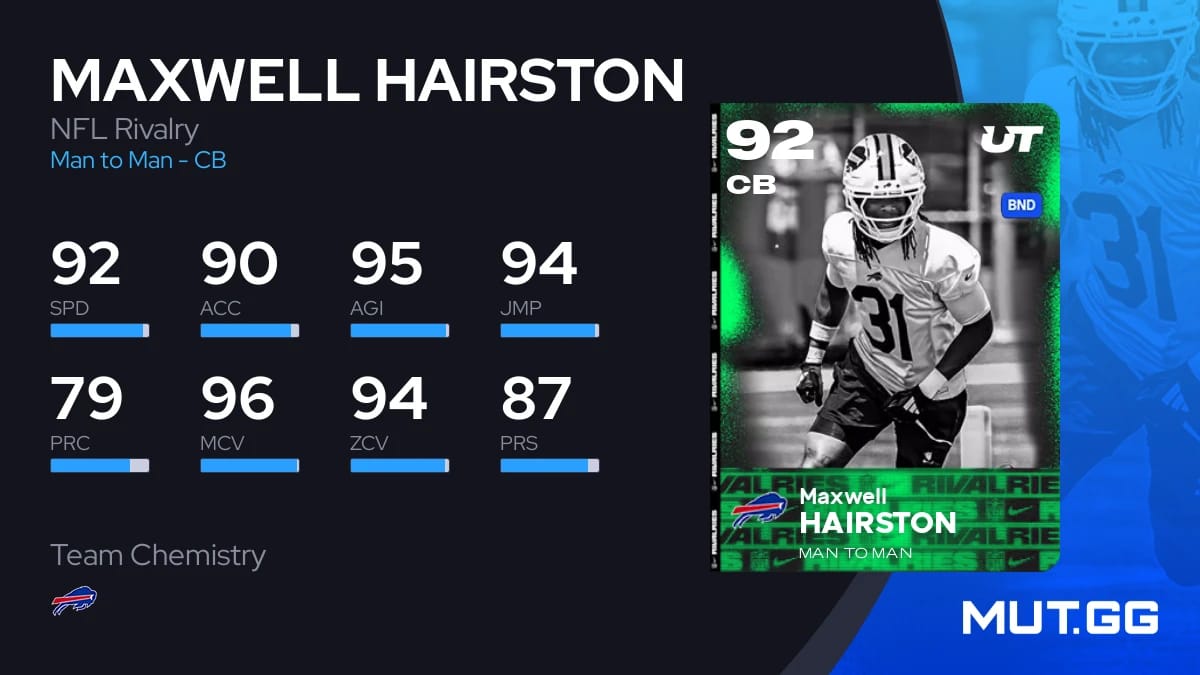 Maxwell Hairston NFL Rivalry 85 OVR - Madden NFL 26 - MUT.GG