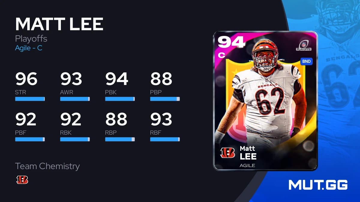 Matt Lee Playoffs 85 OVR - Madden NFL 26 - MUT.GG