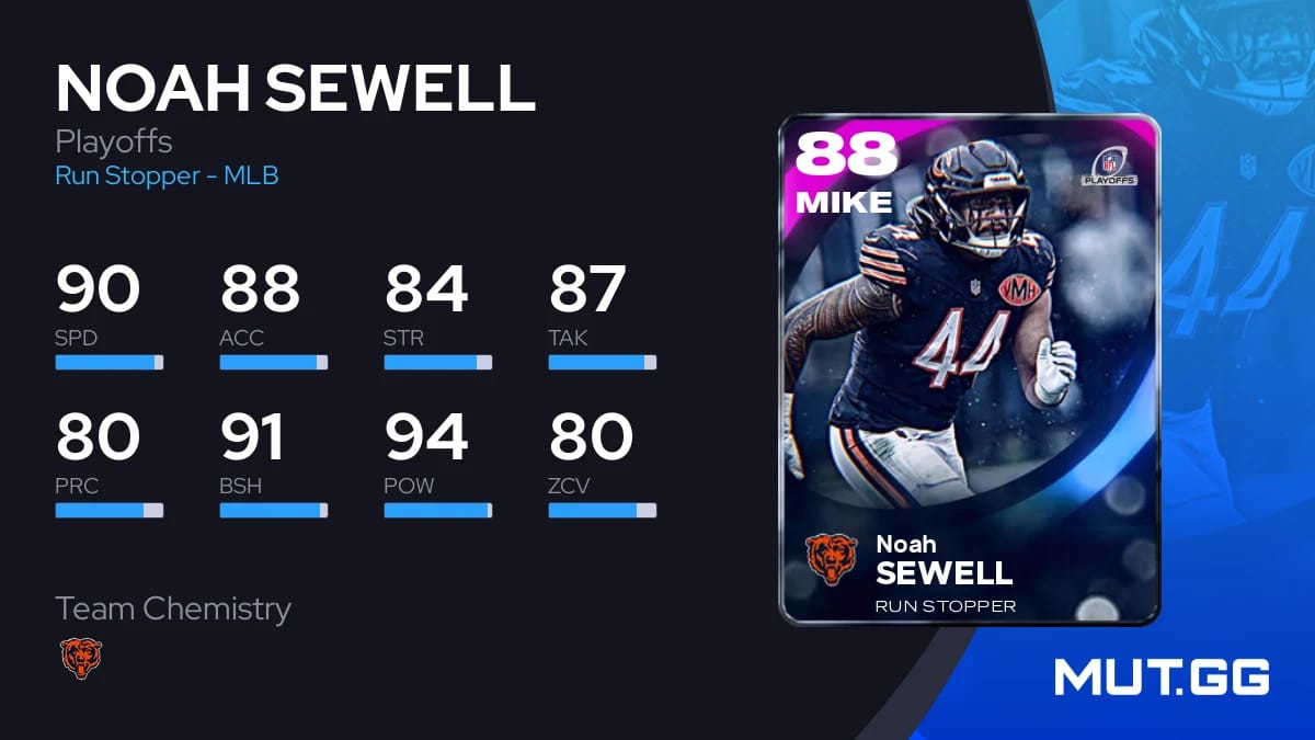 Noah Sewell Playoffs 88 OVR - Madden NFL 26 - MUT.GG
