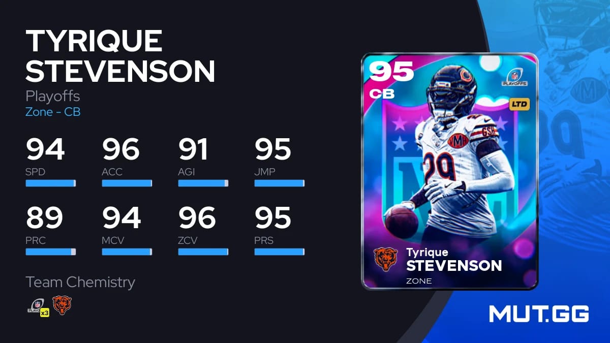 Tyrique Stevenson Playoffs 95 OVR - Madden NFL 26 - MUT.GG